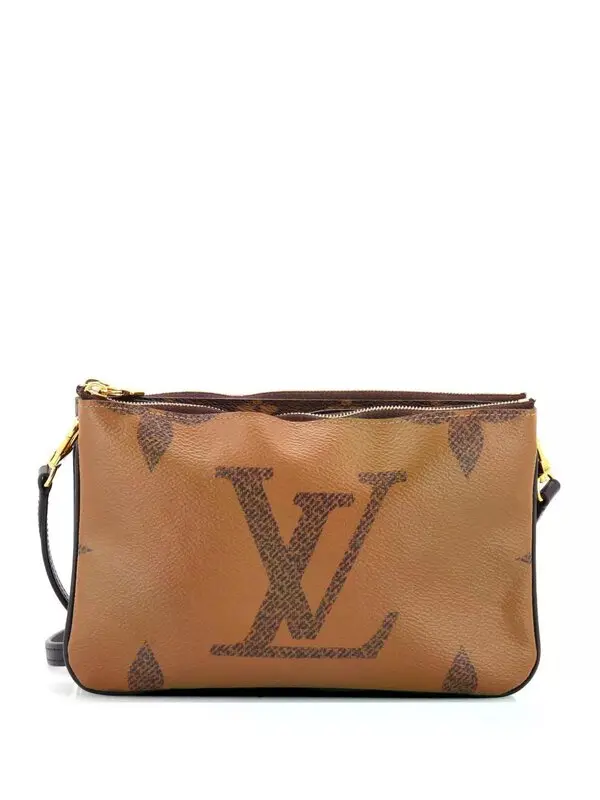 LOUIS VUITTON Double Zip Pochette Reverse Monogram Giant Clutch Bag - Brown