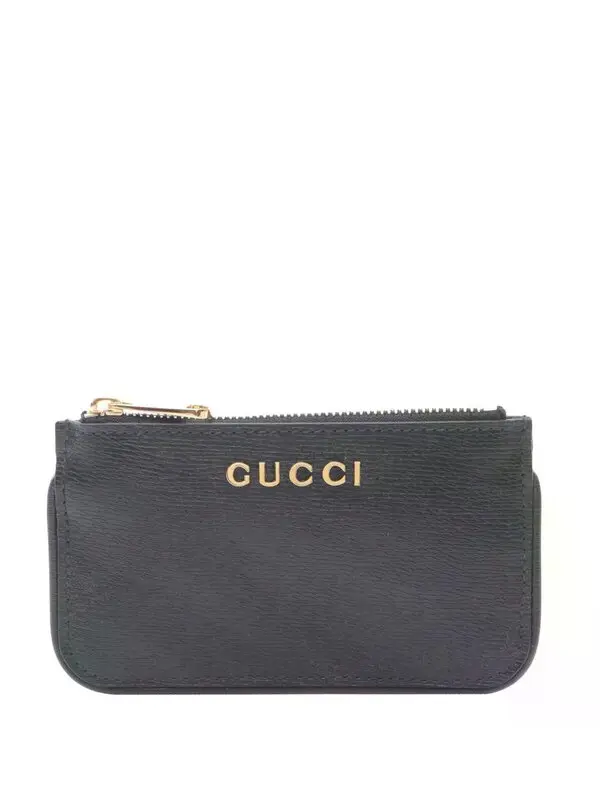 Gucci 2016-2026 Leather Script Coin Pouch - Black