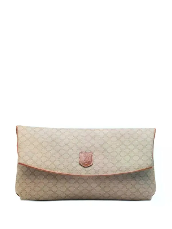 Celine 2005 Macadam Coated Canvas Clutch - Neutrals