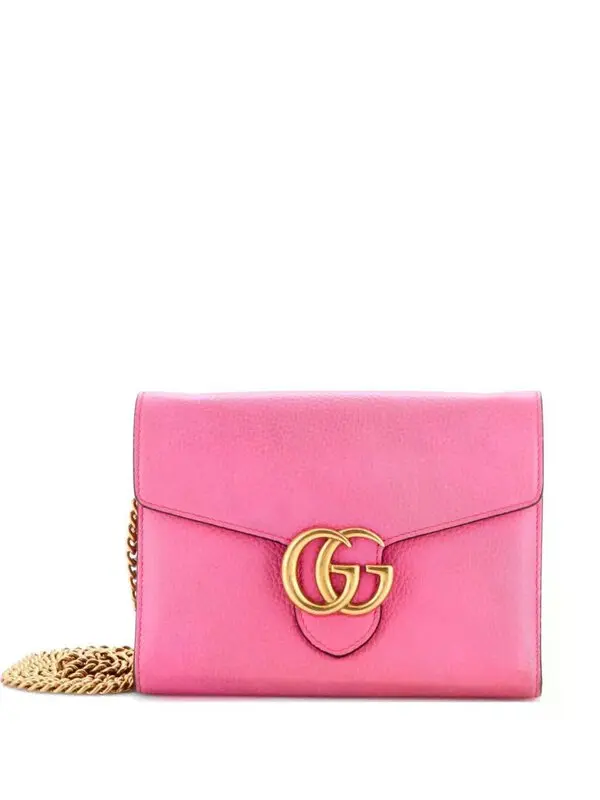 Gucci Gg Marmont Chain Wallet Leather Mini Clutch Bag - Pink