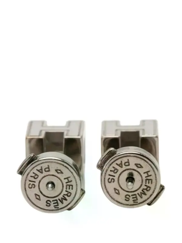 Hermès 20th Century Palladium Plated Enamel Cage Cube Earrings - Pink