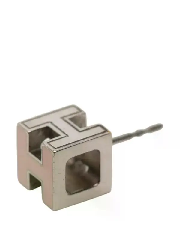 Hermès 20th Century Palladium Plated Enamel Cage Cube Earrings - Pink