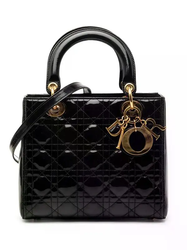 Dior 2012 Medium Patent Cannage Lady Satchel - Black