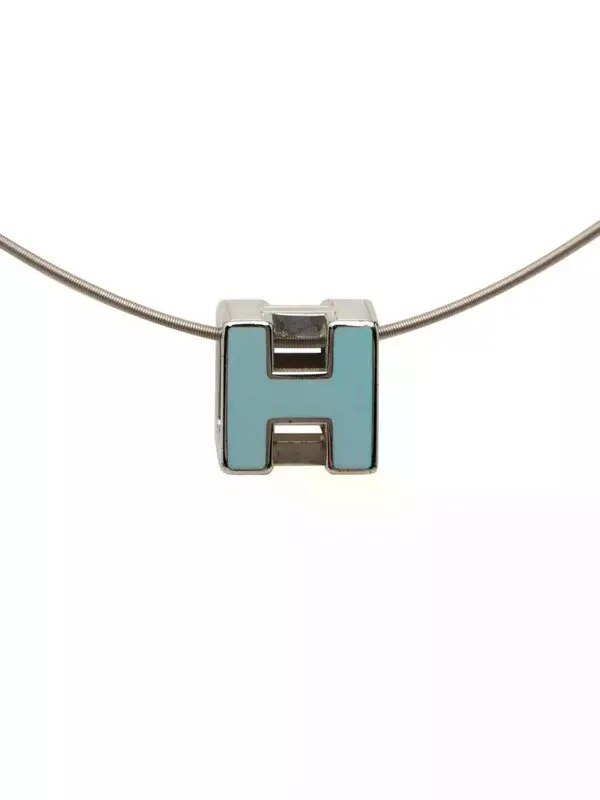 Hermès 2010-2026 Palladium Plated Lacquered Cage D H Pendant Necklace Costume Necklace - Blue