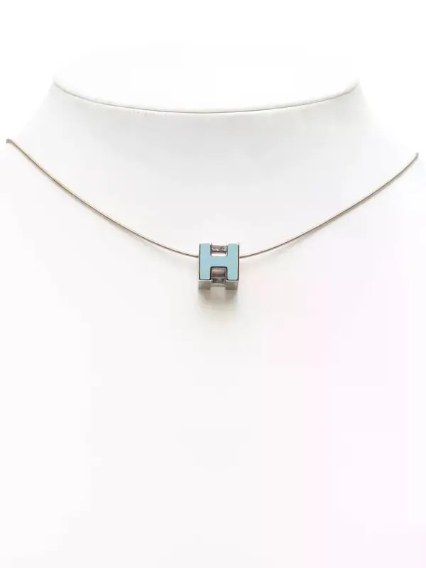 Hermès 2010-2026 Lacquered Cage D H Pendant Necklace - Blue