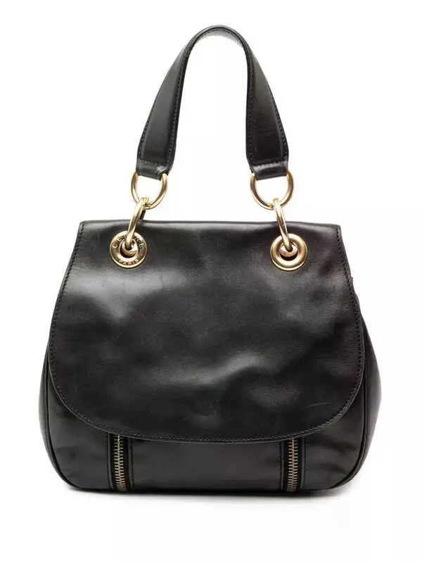 Celine 2014 Leather Eyelet Flap Handbag - Black