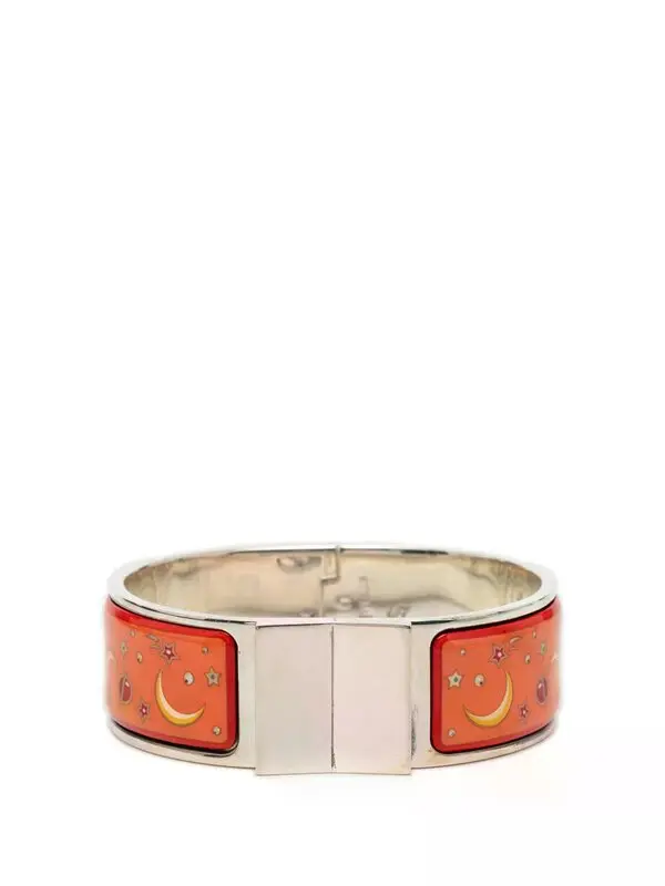 Hermès Wide Enamel Moon And Stars Bangle - Orange
