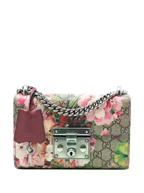 Gucci Gg Supreme Blooms Padlock Crossbody Bag - Neutrals