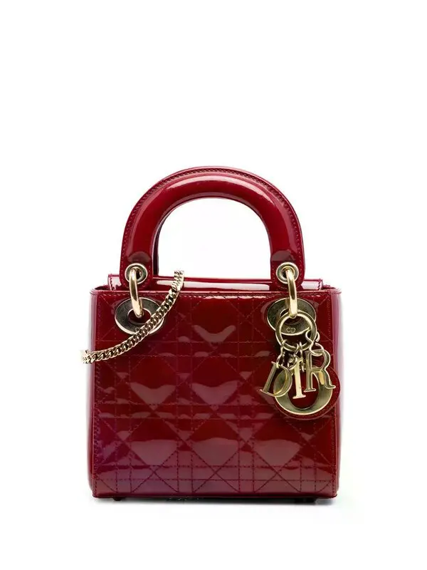 Dior 2018 Mini Patent Cannage Lady Satchel - Red
