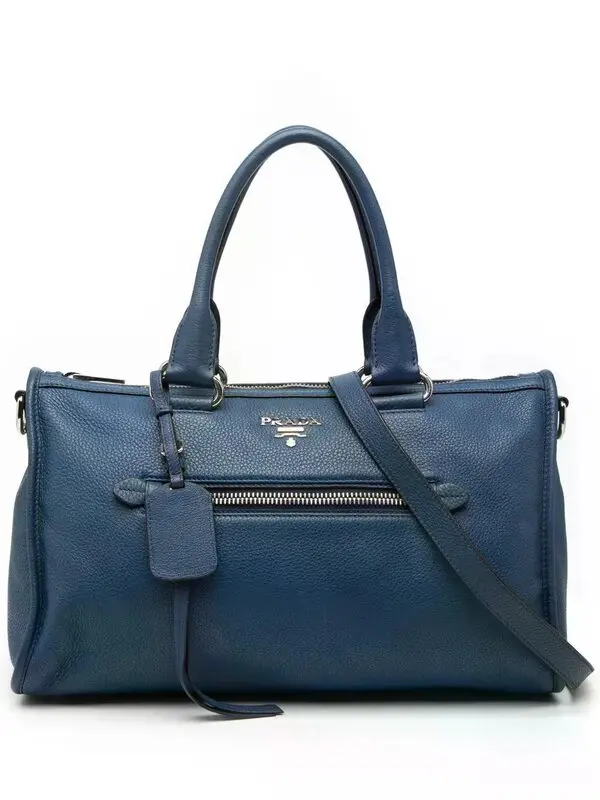 Prada 2000-2026 Vitello Phenix Zip Top Satchel - Blue