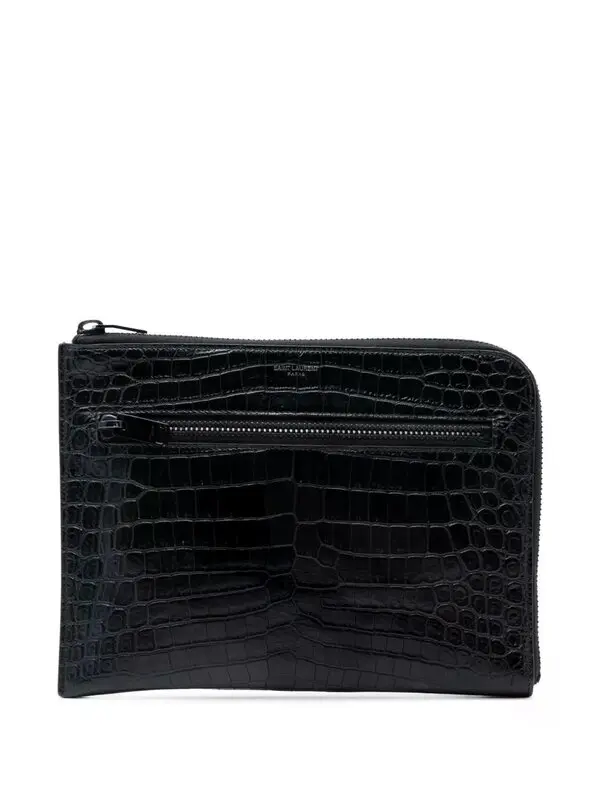 Saint Laurent Croc Embossed Leather Clutch Bag - Black