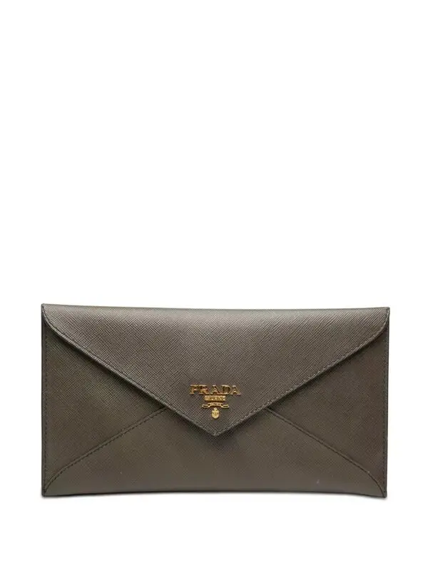 Prada 2013-2026 Saffiano Envelope Clutch Bag - Grey