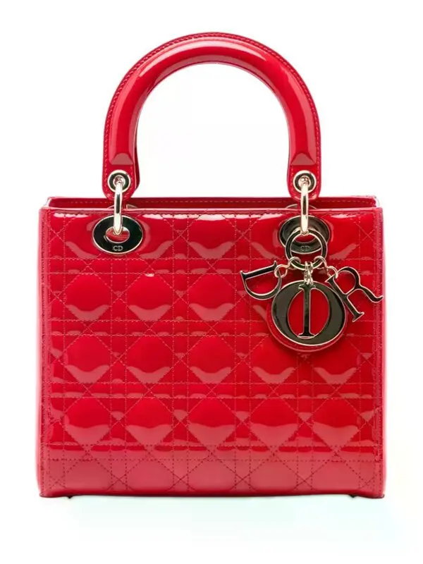 Dior 2017 Medium Patent Cannage Lady Satchel - Red