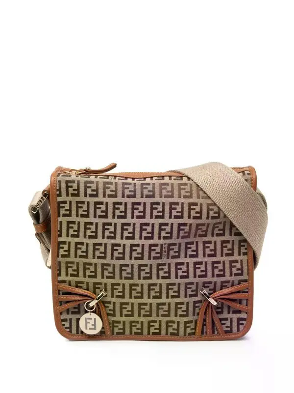 Fendi Zucchino Canvas F Charm Crossbody Bag - Neutrals