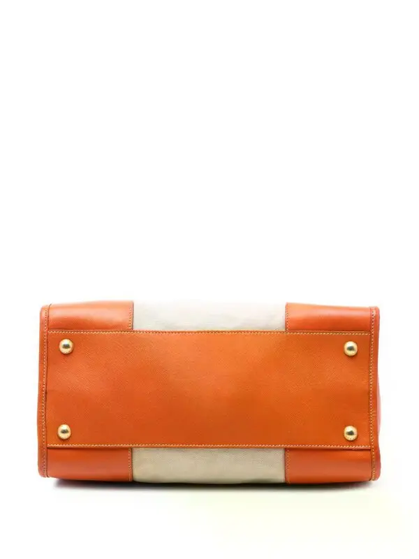 Prada Saffiano Trimmed Canapa Satchel - Orange