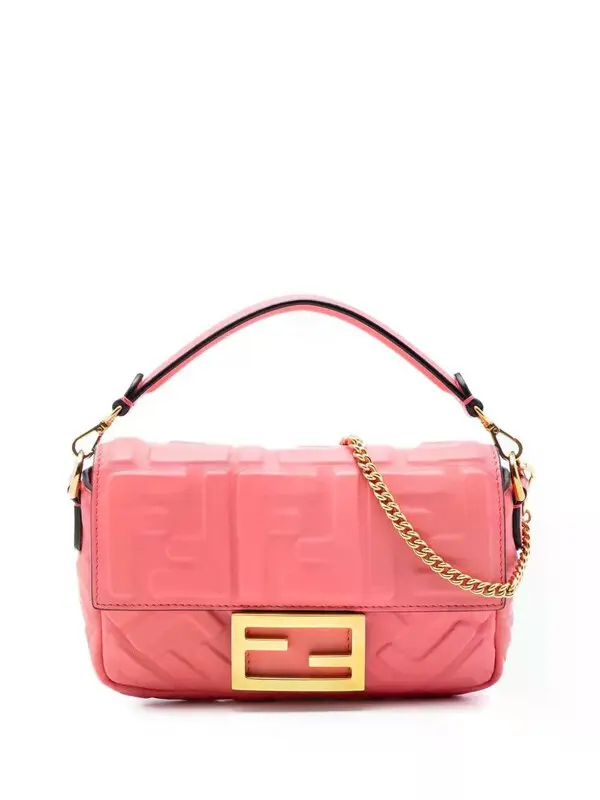 Fendi Mini Zucca Embossed Leather Baguette Satchel - Pink
