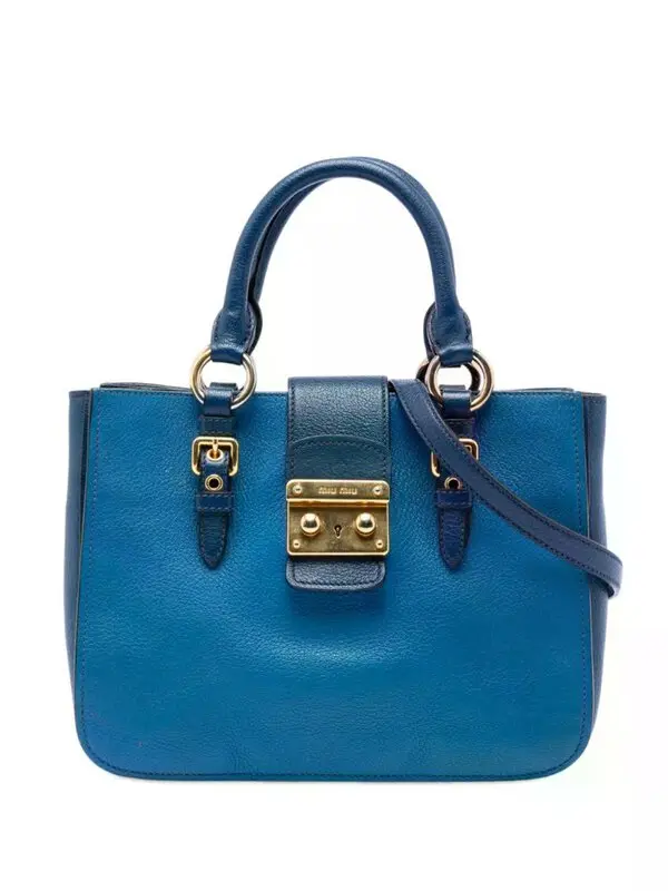 Miu Miu 2010-2026 Bicolor Goatskin Madras Satchel - Blue