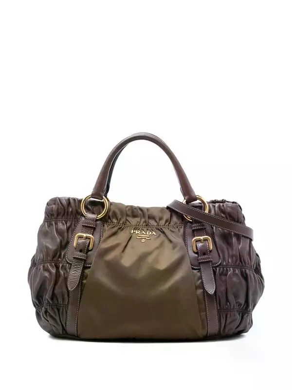 Prada 2010-2025 Tessuto And Nappa Gaufre Satchel - Brown