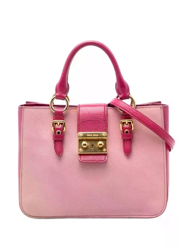 Miu Miu 2010-2025 Bicolor Goatskin Madras Satchel - Pink