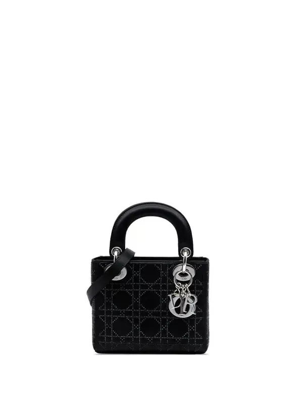 Dior 2015 Mini Satin Cannage Crystal Embellished Lady Satchel - Black