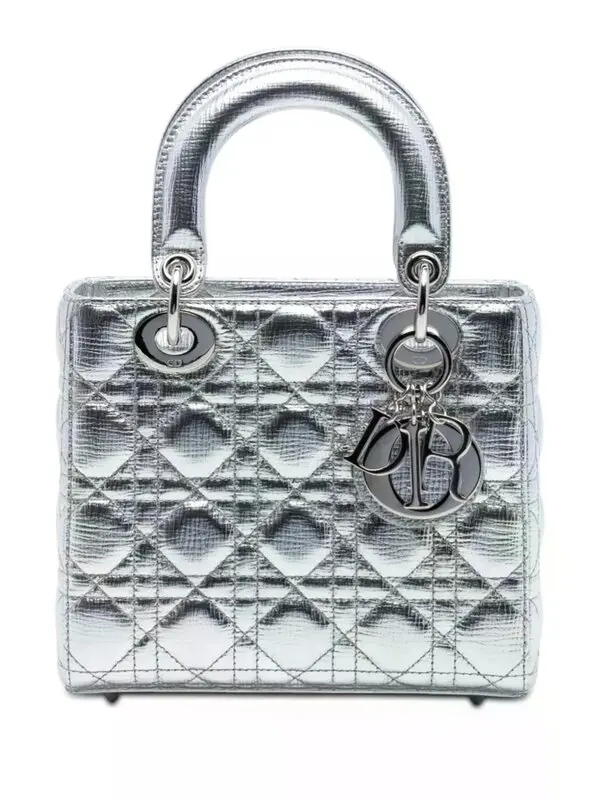 Dior 2016 Small Metallic Grained Calfskin Cannage My Abcdior Lady Satchel - Silver