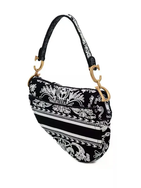 Dior 2022 Canvas Embroidered Saddle Bag - Black