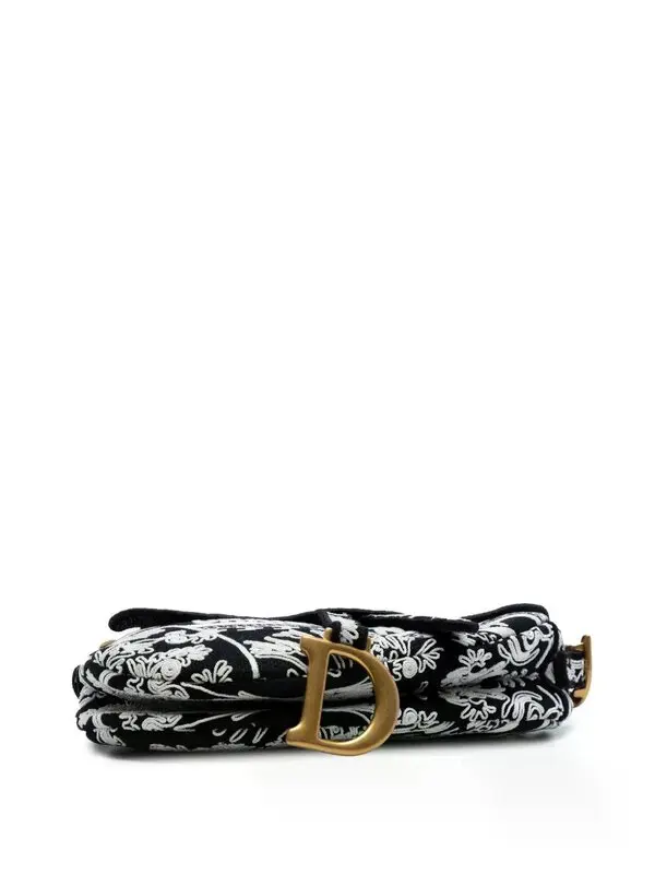 Dior 2022 Canvas Embroidered Saddle Bag - Black