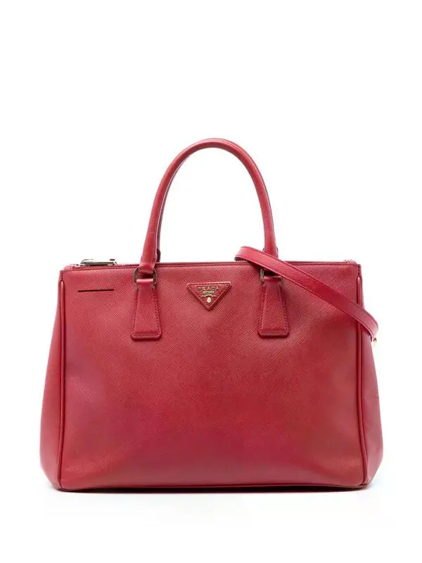 Prada 2010-2026 Large Saffiano Lux Galleria Double Zip Satchel - Red