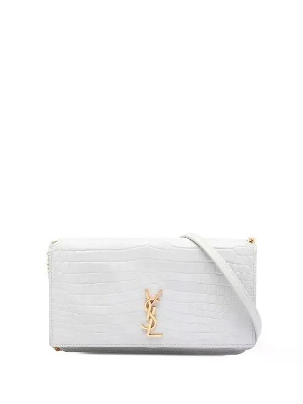 Saint Laurent 2021 Croc Embossed Leather Monogram Cassandre Crossbody Bag - White