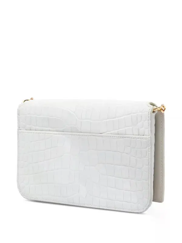 Saint Laurent Croc Embossed Leather Monogram Cassandre Crossbody Bag 2021 - White