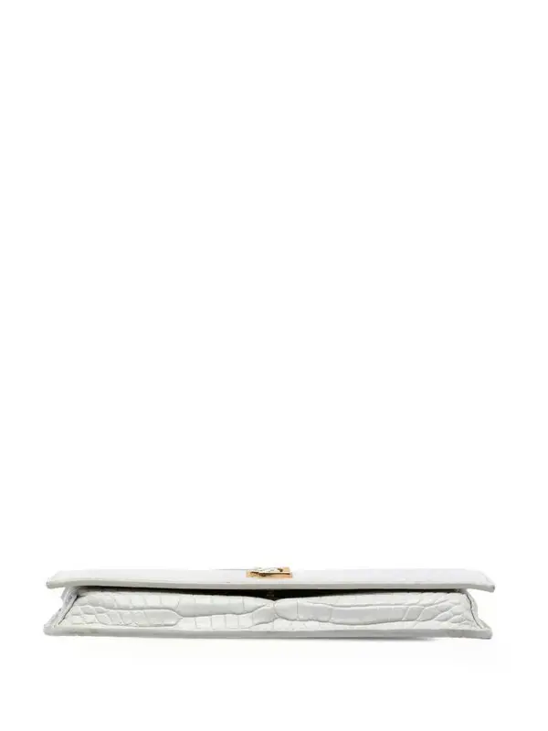 Saint Laurent Croc Embossed Leather Monogram Cassandre Crossbody Bag 2021 - White
