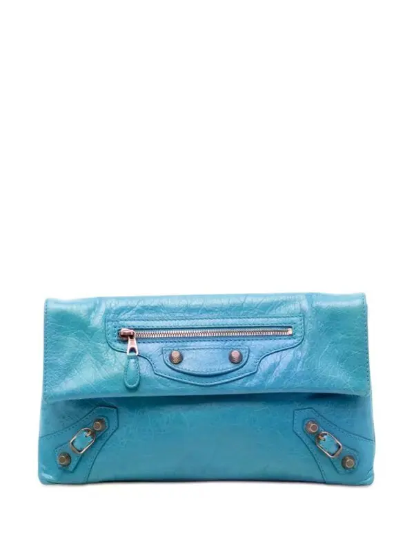 Balenciaga 2010-2020 Lambskin Motocross Giant 12 Envelope Clutch - Blue