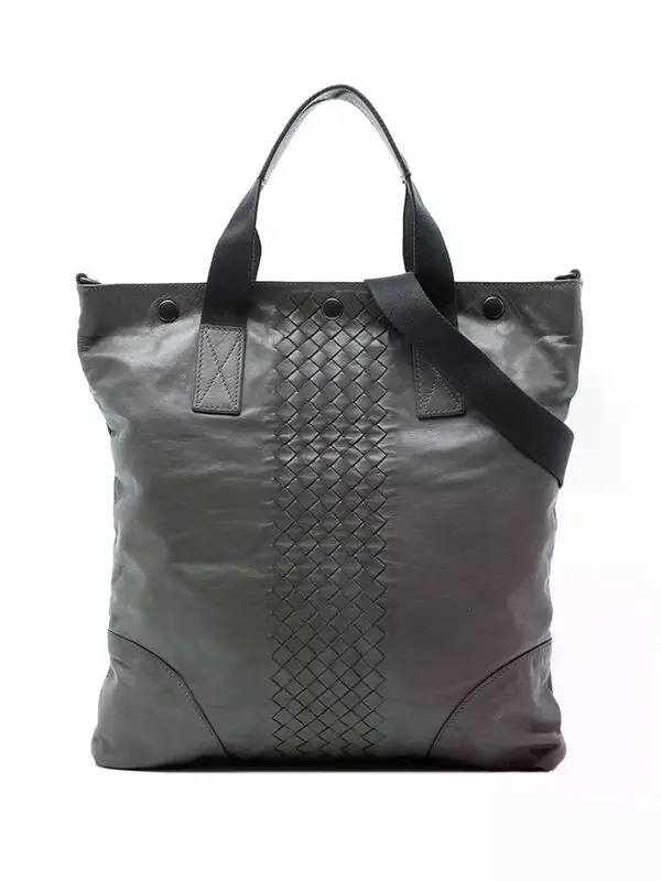 Bottega Veneta 2012-2025 Intrecciato Trimmed Nappa Convertible Tote Satchel - Grey
