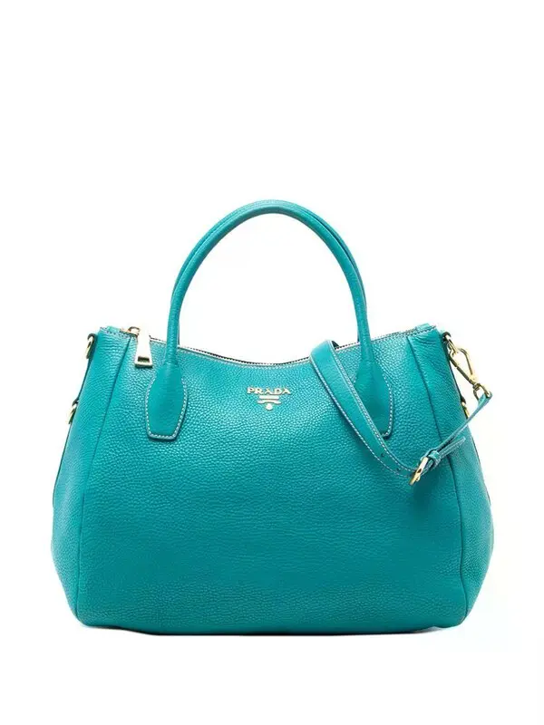 Prada 2010-2026 Vitello Daino Zip Top Satchel - Blue
