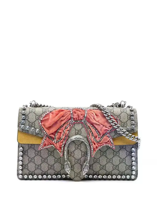 Gucci 2016-2026 Medium Gg Supreme Embroidered Crystal Bow Dionysus Shoulder Bag - Neutrals