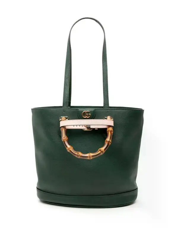 Gucci 2000-2015 Medium Calfskin Bamboo Diana Convertible Bucket Bag Satchel - Green