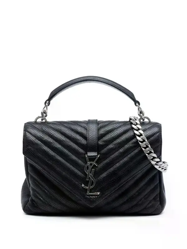 Saint Laurent 2020 Medium Chevron Embossed Leather Monogram College Satchel - Black