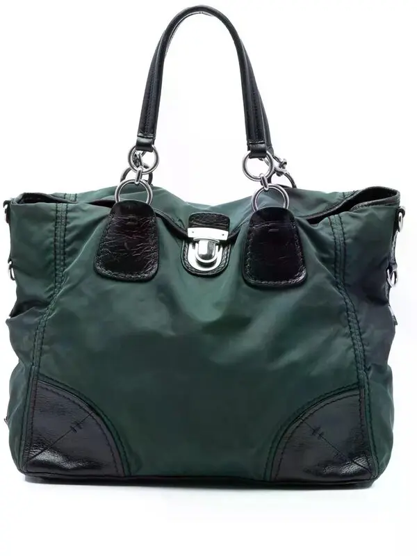 Prada Tessuto Push Lock Convertible Satchel - Green