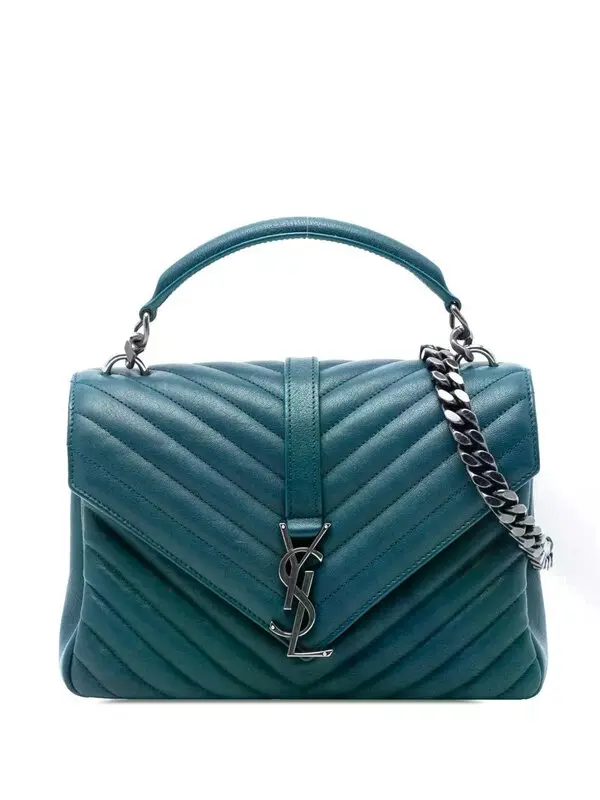 Saint Laurent Medium Quilted Chevron Sheepskin College Satchel - Blue