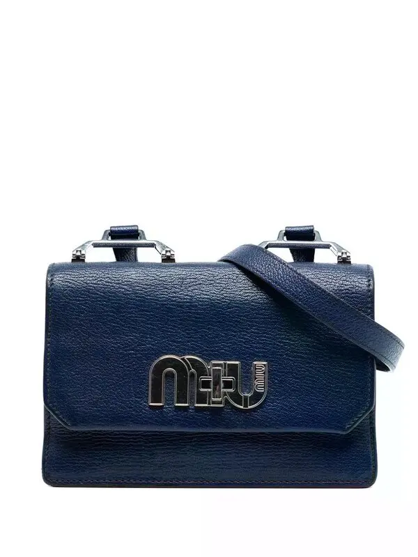 Miu Miu 2010-2025 Goatskin Madras Logo Crossbody Bag - Blue