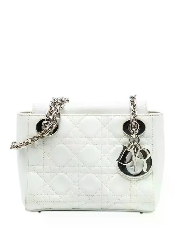 Dior 2016 Lambskin Cannage Lady Double Chain Bag - White