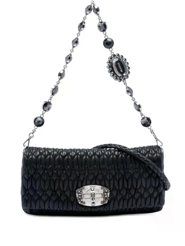 Miu Miu 2000-2025 Matelasse Nappa Crystal Chain Satchel - Black