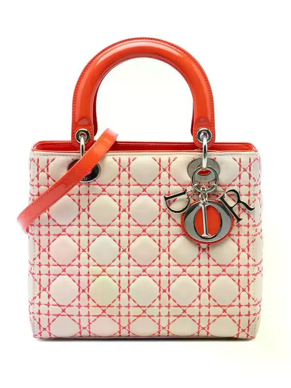 Dior 2012 Medium Lambskin Cannage Stitched Lady Satchel - Orange