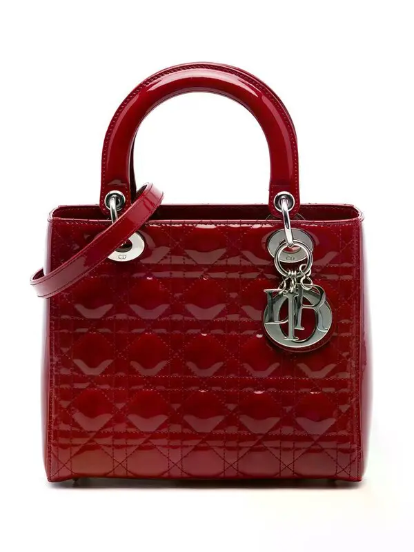 Dior 2014 Medium Patent Cannage Lady Satchel - Red