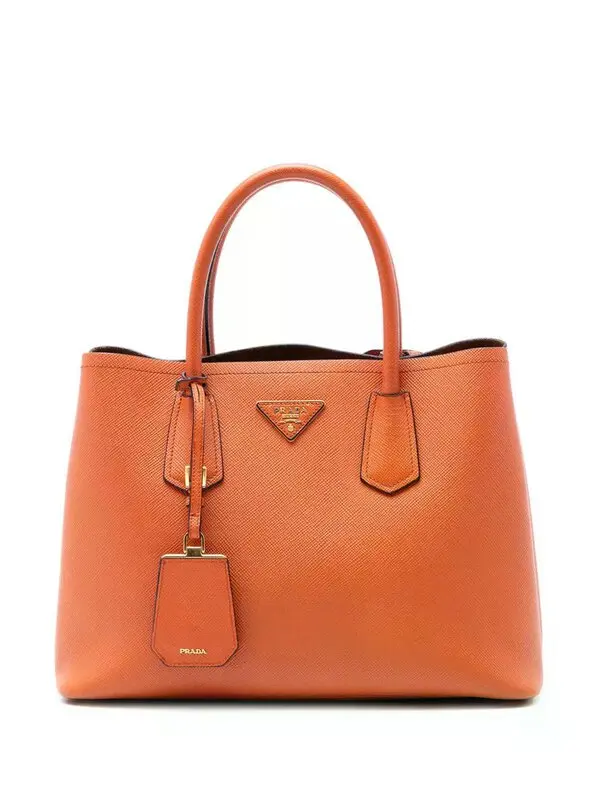 Prada 2010-2026 Medium Saffiano Cuir Double Satchel - Orange