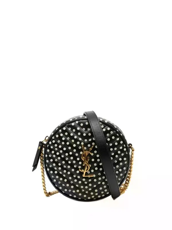 Saint Laurent 2020 Chevron Calfskin Polka Dot Round Vinyle Camera Bag Crossbody Bag - Black