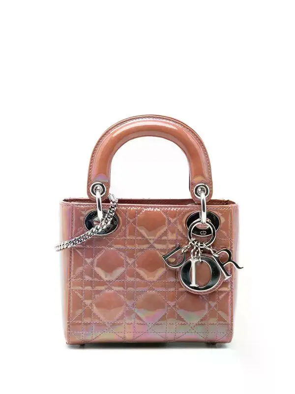 Dior 2015 Mini Iridescent Patent Cannage Lady Satchel - Pink