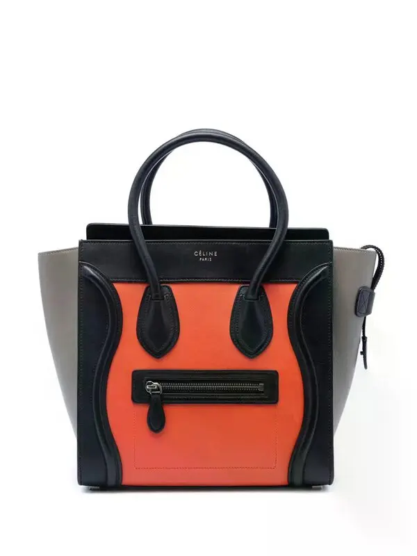 Celine 2014 Micro Tricolor Leather Luggage Tote Handbag - Black