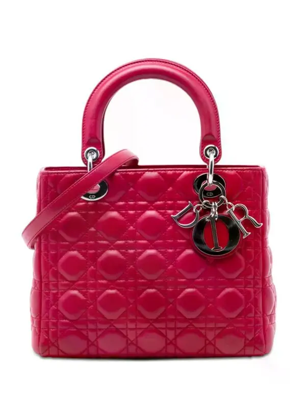 Dior 2011 Medium Lambskin Cannage Lady Satchel - Red