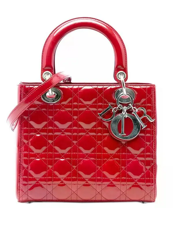 Dior 2013 Medium Patent Cannage Lady Satchel - Red